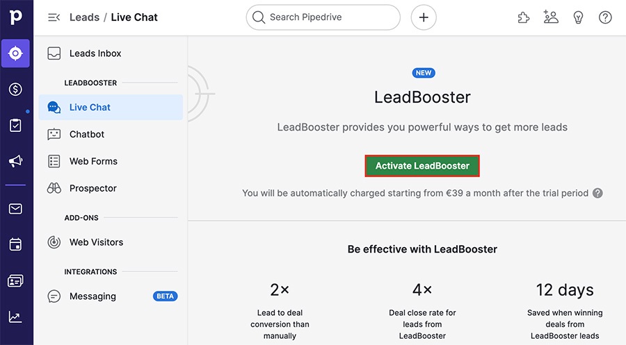 Paying for the LeadBooster add-on and Prospector lead credits - Knowledge Base | Pipedrive